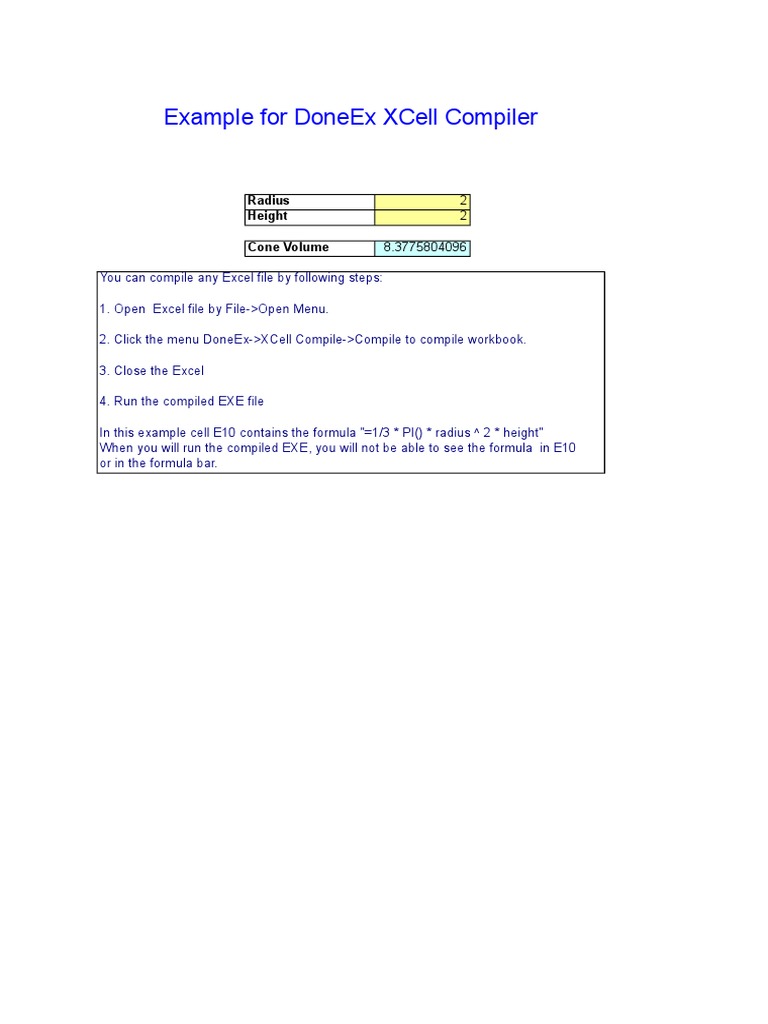 Compile Excel Files to EXE with DoneEx XCell | PDF