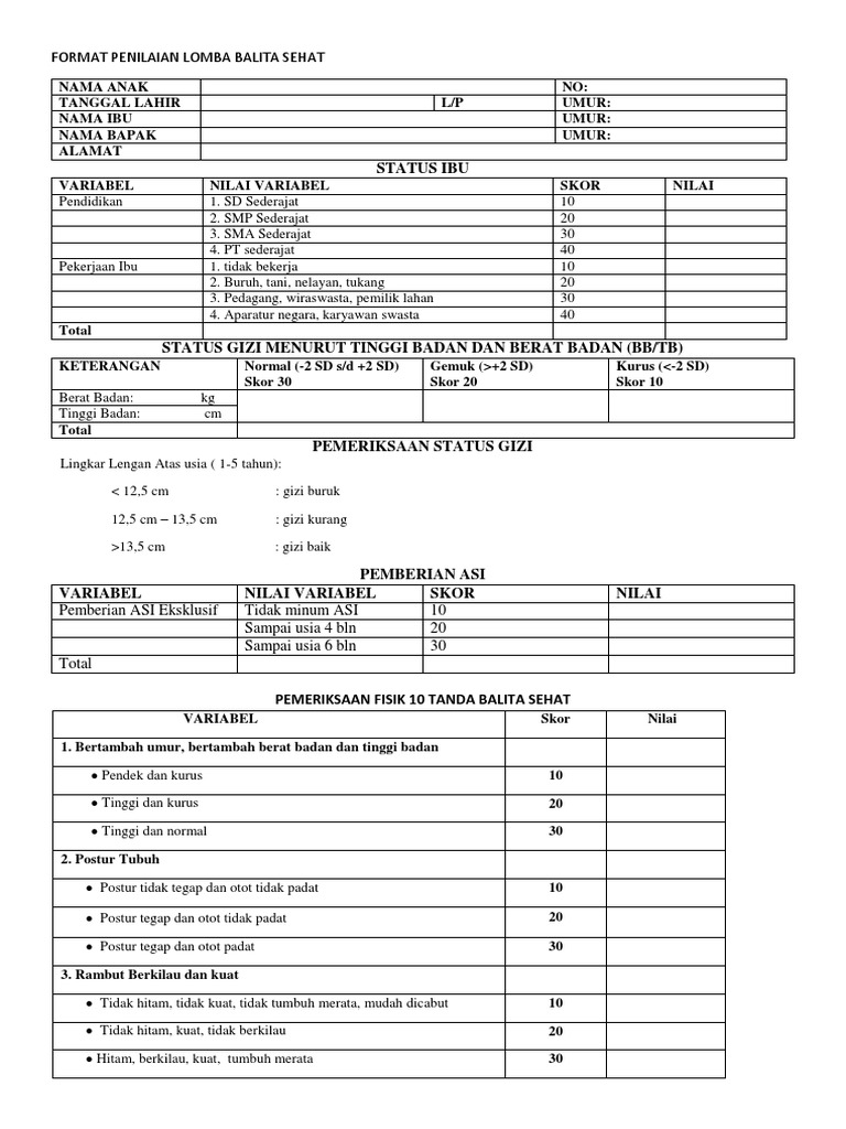 Format Penilaian Lomba Balita Sehat | PDF Format Penilaian Lomba Balita Sehat | PDF