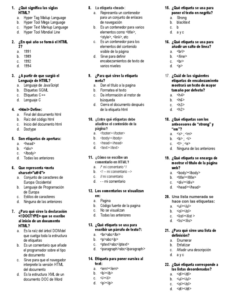 Preguntas HTML | PDF | HTML | Hipervínculo