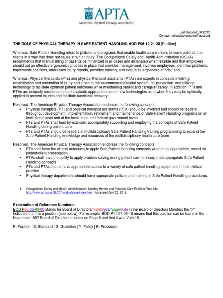 Role of PT in Safe Patient Handling | PDF | Physical Therapy | Medicine
