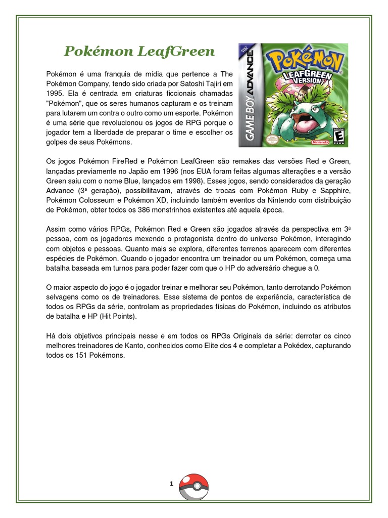 Mega Detonado - Pokemon LeafGreen | PDF | Pokémon | Franquias da Nintendo