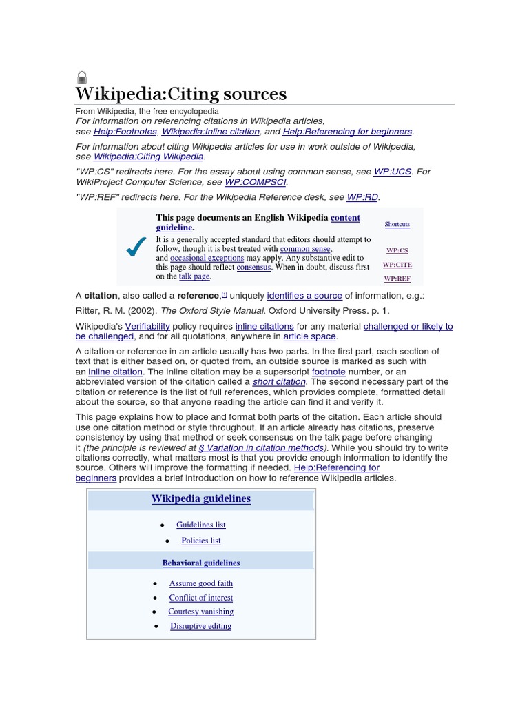 Wikipedia:Citing Sources: Help:Footnotes Wikipedia:Inline Citation Help ...