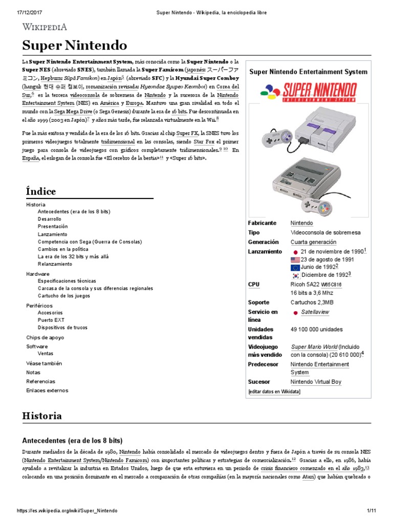 Super Nintendo - Wikipedia, La Enciclopedia Libre | PDF | Nintendo ...