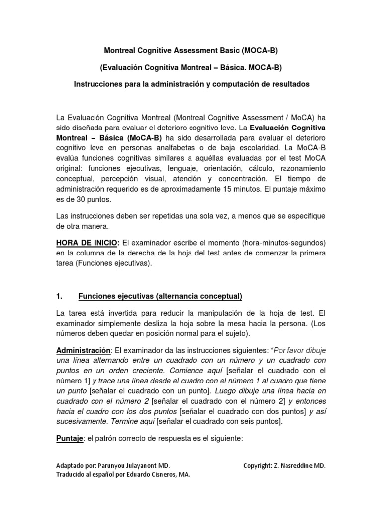 MoCA Basic Spanish Instructions PDF | PDF | Memoria | Asunto (gramática)