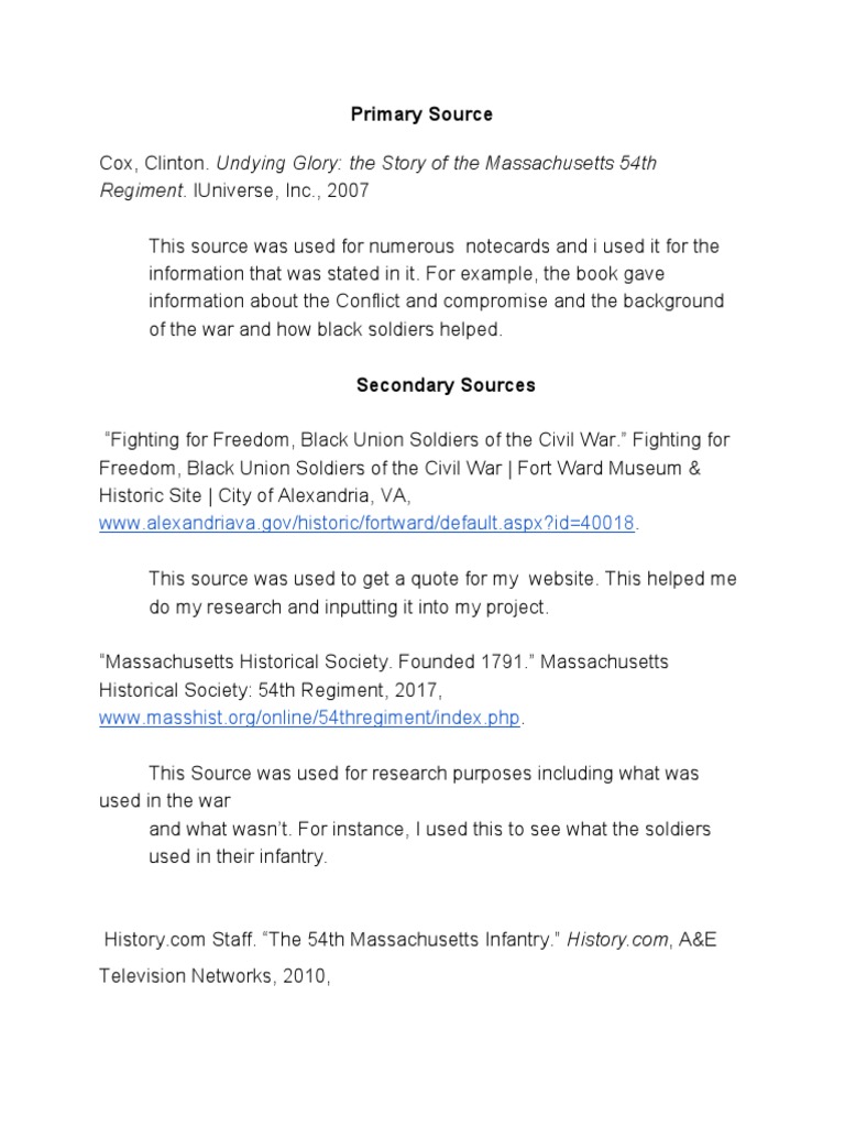 Glory: The Story of The Massachusetts 54th Regiment: Primary | PDF ...