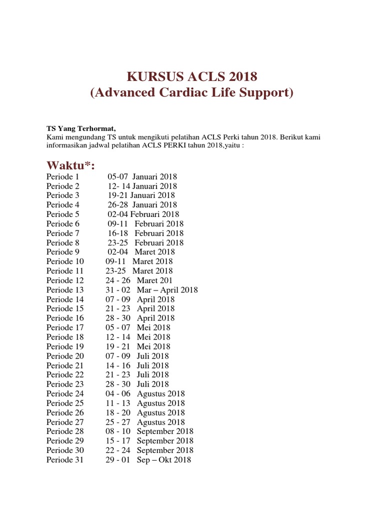Informasi Kursus ACLS PERKI 2018 - Registrasi Kursus ACLS PERKI 2018 - Pendaftaran Kursus ACLS ...