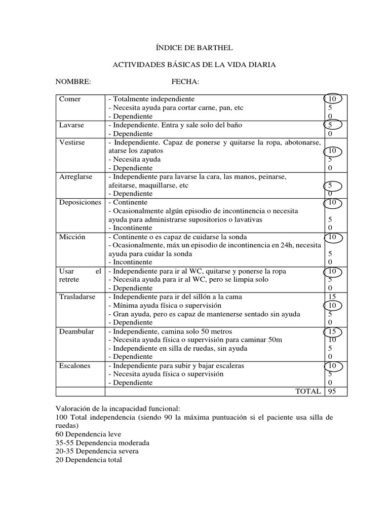 Índice de Barthel | PDF | Afasia | Medicina CLINICA