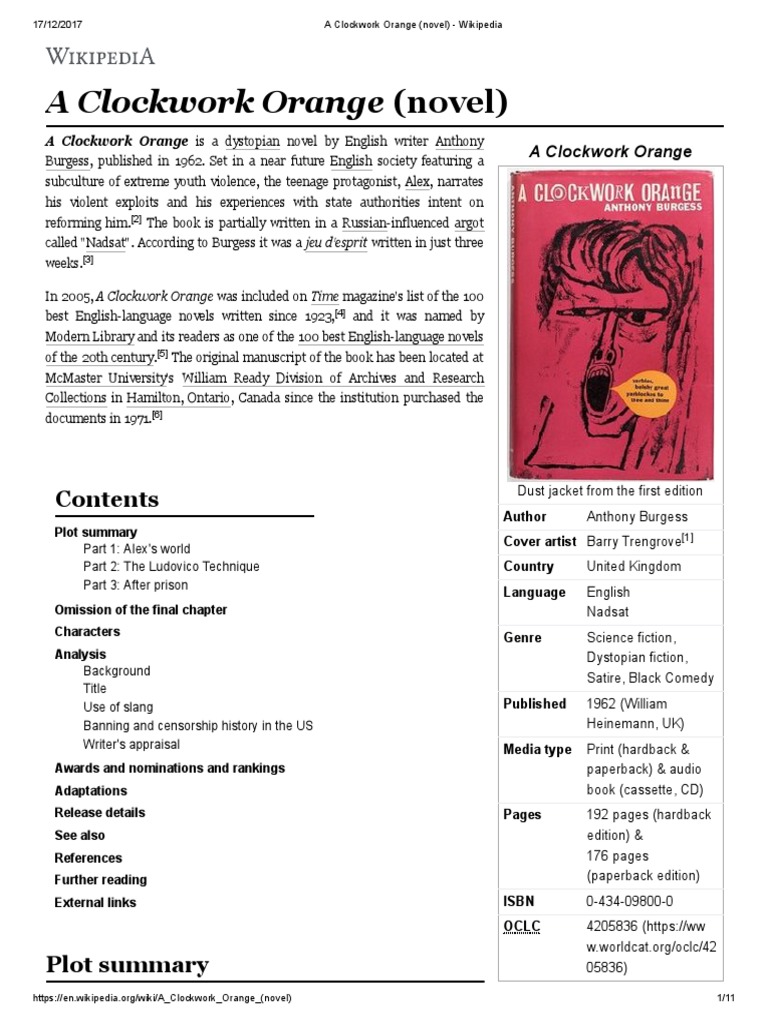 A Clockwork Orange (Novel) - Wikipedia | PDF