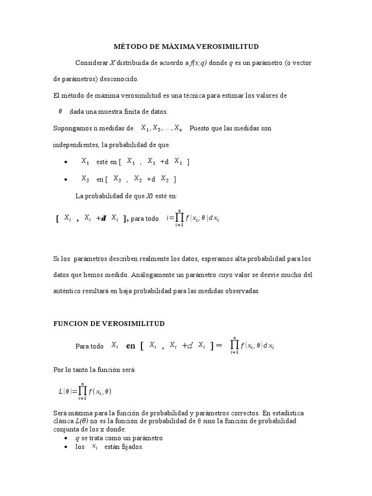 Estimación por Máxima Verosimilitud | PDF | Estimador | Probabilidad