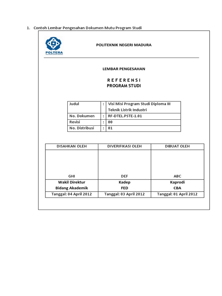 Format Lembar Pengesahan Dokumen Mutu Program Studi | PDF