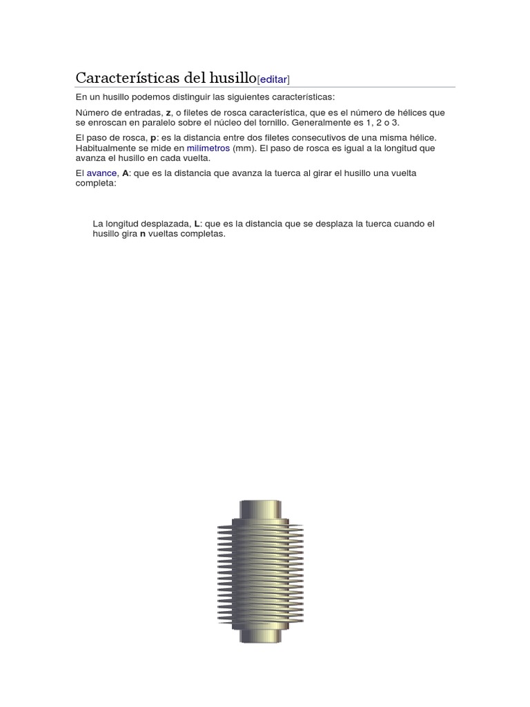Características Del Husillo | PDF | Máquinas | Componentes eléctricos