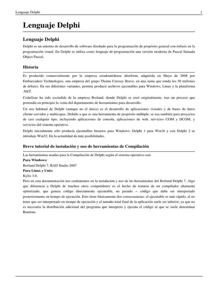 Lenguaje Delphi PDF | PDF | Programación de computadoras | Ingeniería ...