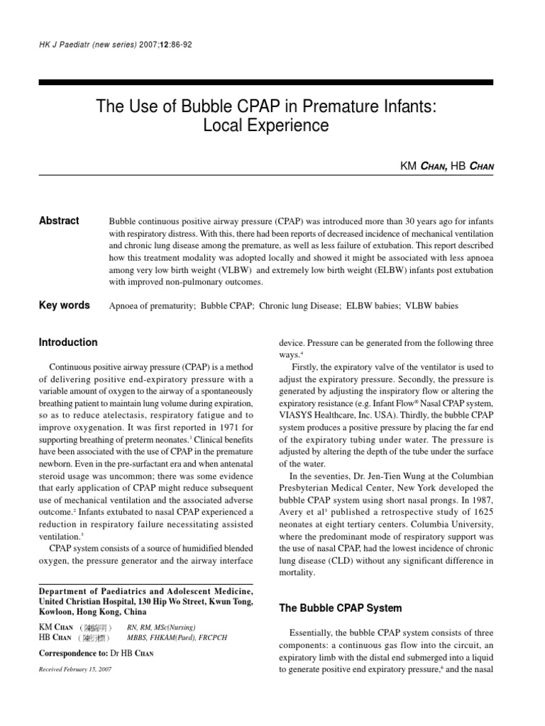 Bubble CPAP for Premature Infants: Local Study | PDF | Breathing | Apnea