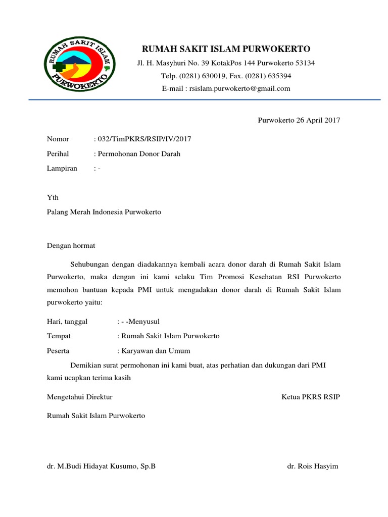 Surat Rsi Ke Pmi | PDF