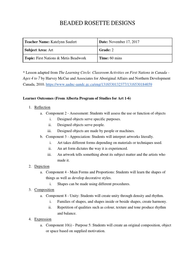 Beadwork Art Lesson Plan | PDF | Beadwork | Shape