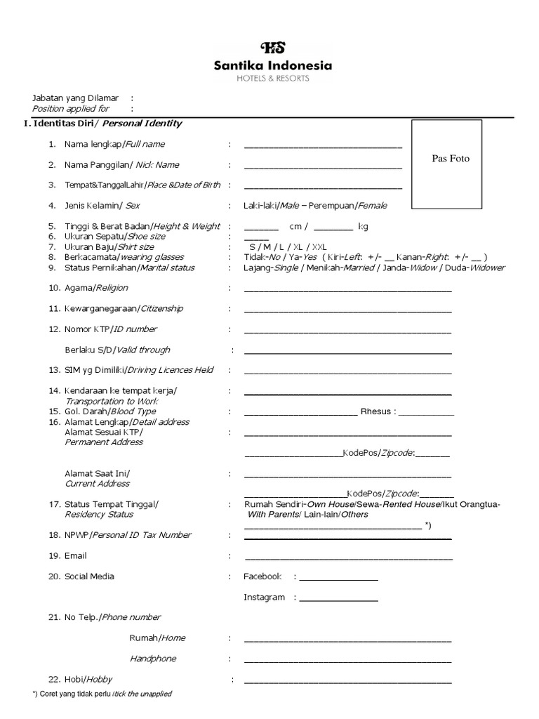New Application Form Santika Indonesia | PDF
