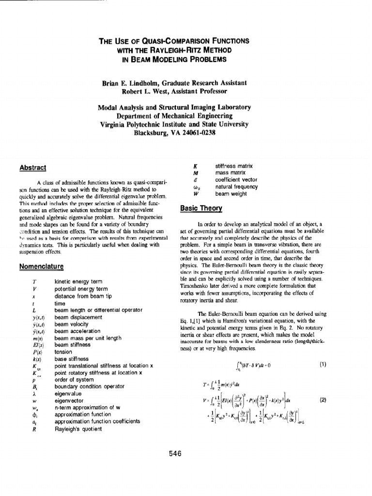 The Use Quasi Comparison Functions With Rayleigh Ritz Method Beam PDF | PDF | Trigonometric ...