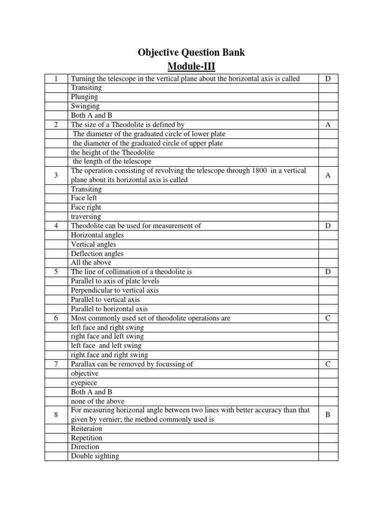 Objective Type Question Bank - Surveying - III Semester | PDF ...