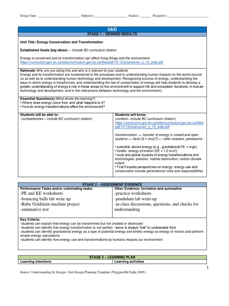 Ubd - Energy Conservation and Transformation | PDF | Natural ...