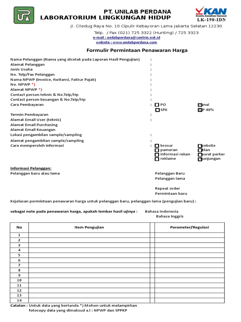 Formulir Permintaan Penawaran Harga (REVISI 04) | PDF