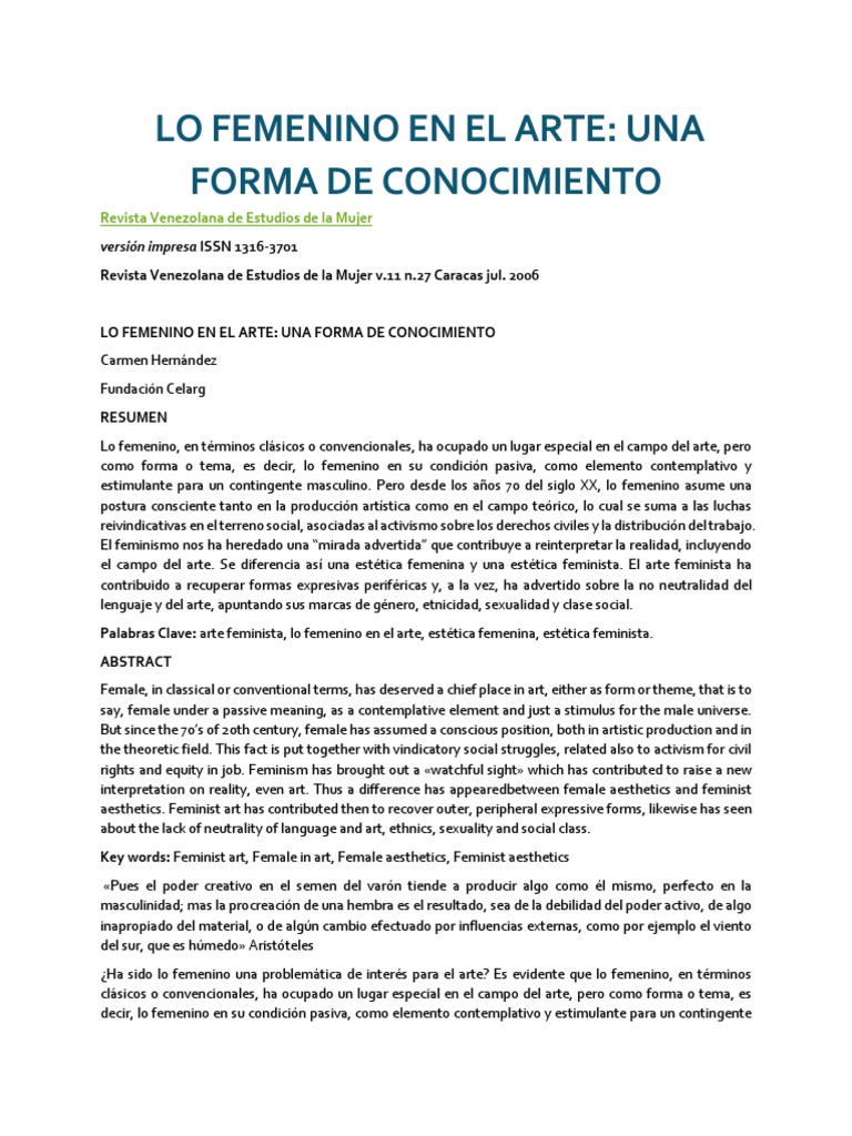Lo Femenino en El Arte | PDF | Mujer | Ideologías
