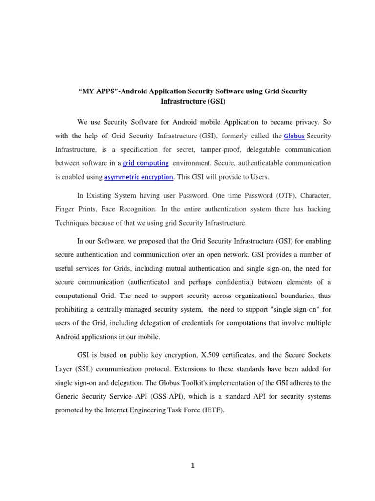 "MY APPS"-Android Application Security Software Using Grid Security Infrastructure (GSI) | PDF ...