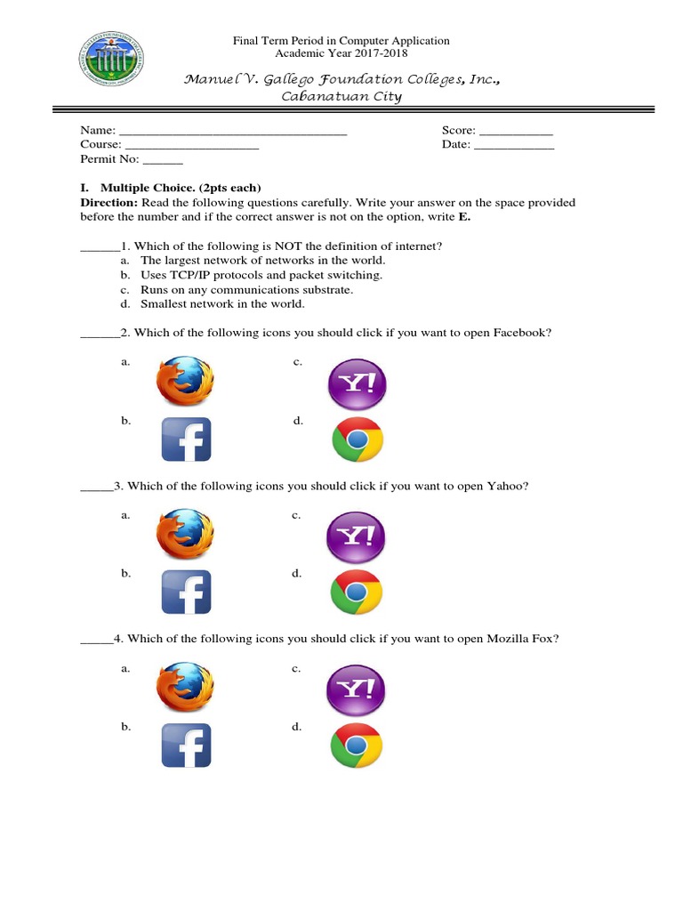 I. Multiple Choice. (2pts Each) Direction: Read The Following Questions ...