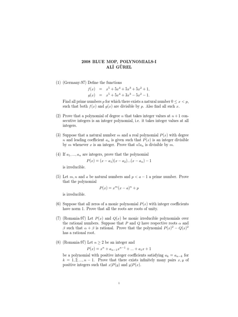2008 MOP Blue Polynomials-I | PDF | Polynomial | Mathematical Analysis
