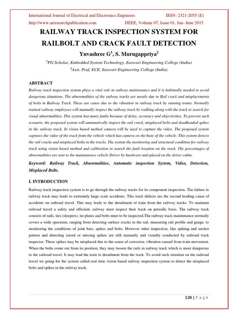 Railway Track Inspection System For Railbolt and Crack Fault Detection ...