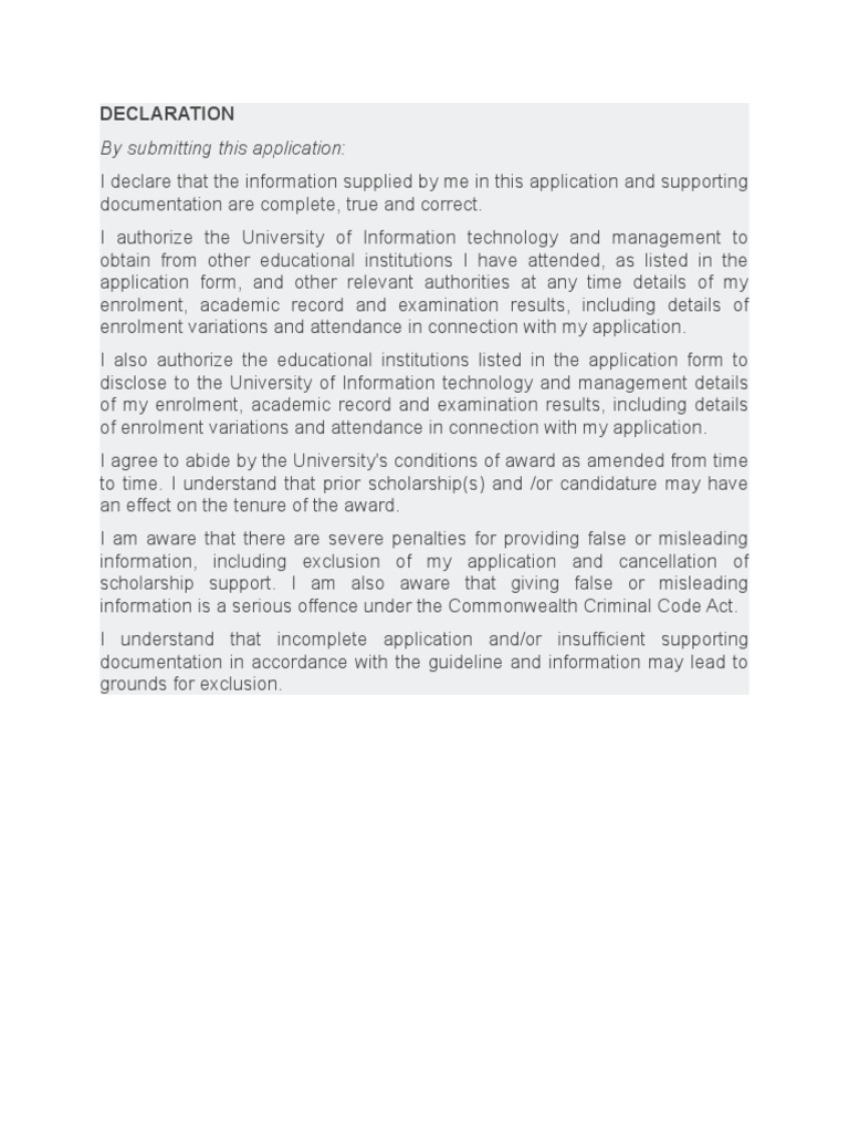By Submitting This Application:: Declaration | PDF