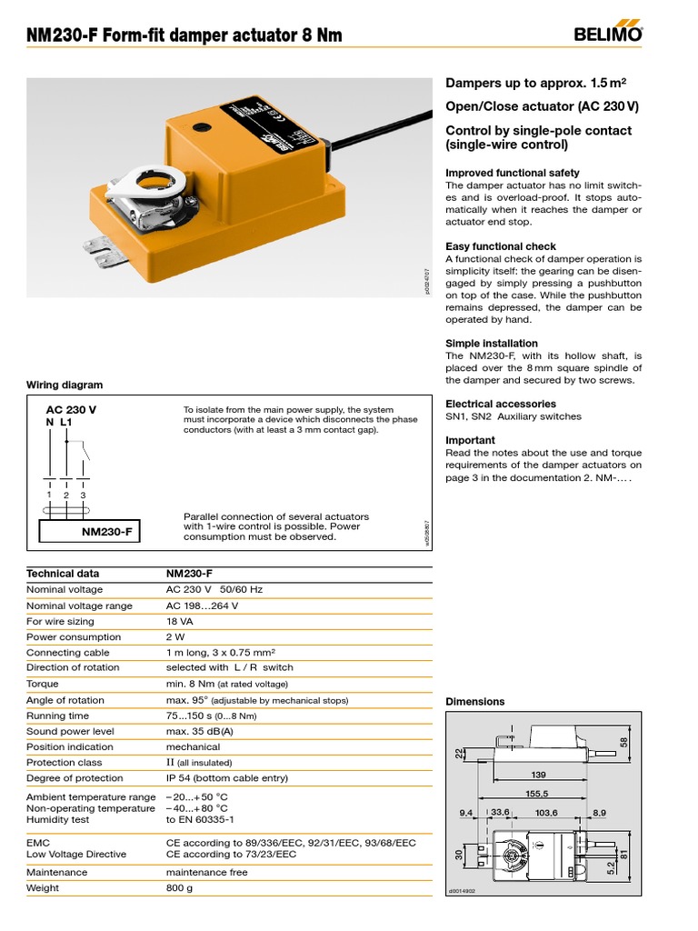 NM230-F Form-Fit Damper Actuator 8 NM | PDF | Switch | Power Supply
