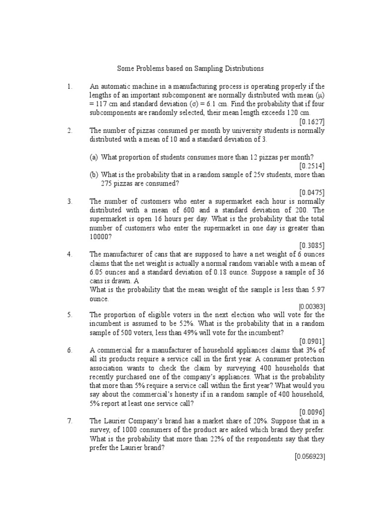 Problems Based On Sampling Distributions | PDF | Standard Deviation | Sampling (Statistics)