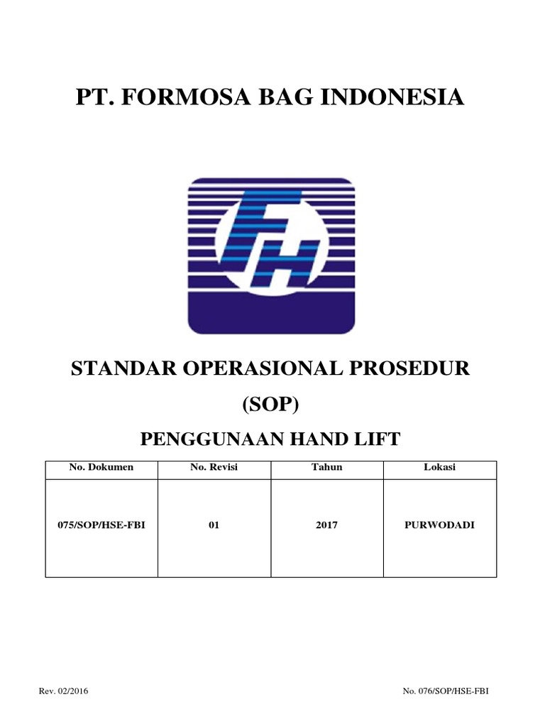 Sop Hand Lift | PDF | Teknologi & Rekayasa