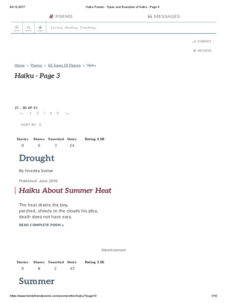 Haiku Poems - Types and Examples of Haiku - Page 3 | PDF | Poetry