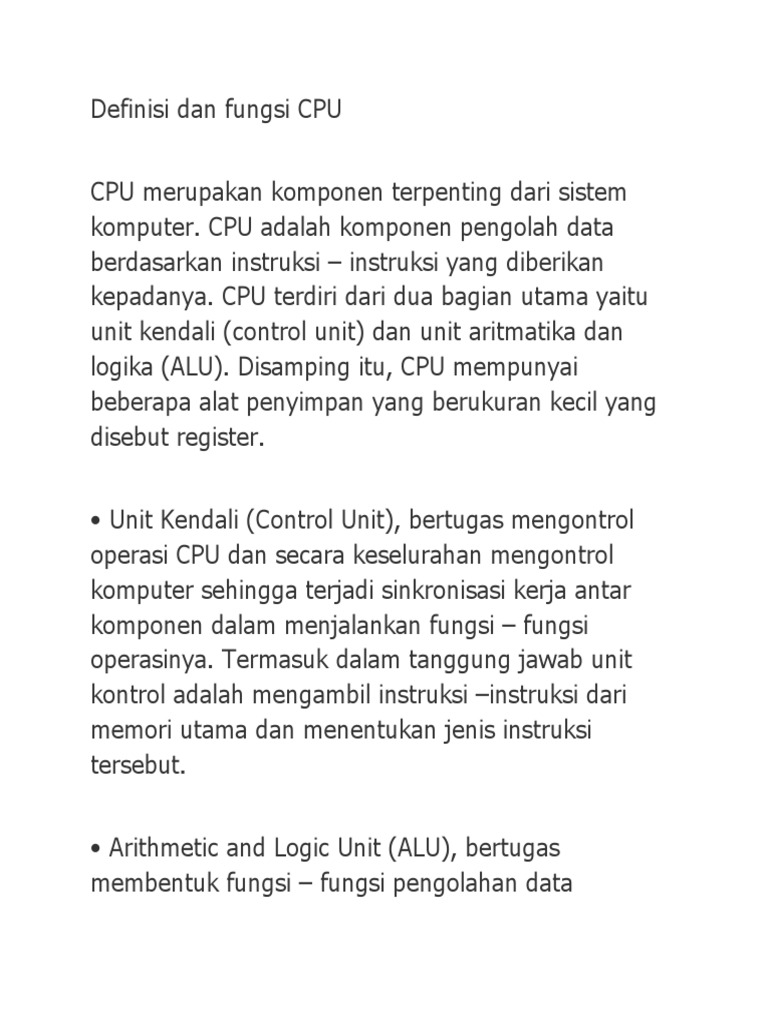 Definisi Dan Fungsi CPU | PDF | Komputer | Teknologi & Rekayasa