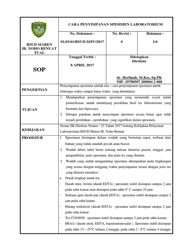 Penyimpanan Spesimen Laboratorium | PDF