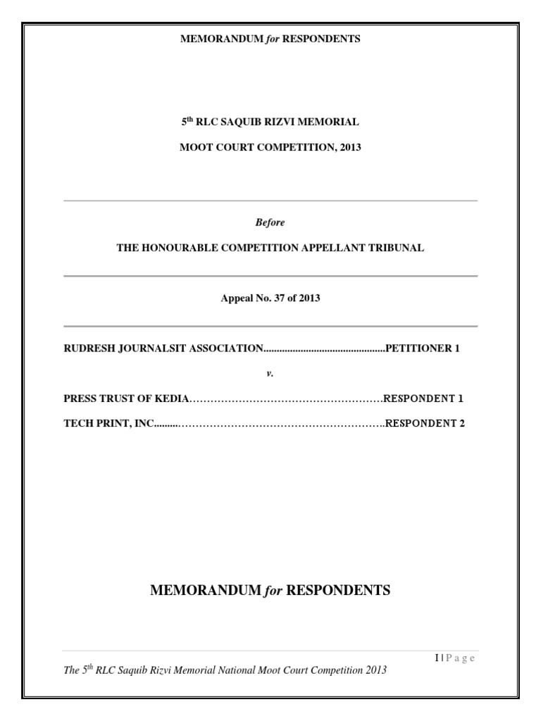 5th RLC Saquib Rizvi Memorial - Respondent (Draft One) | PDF | Sovereignty | Competition Law