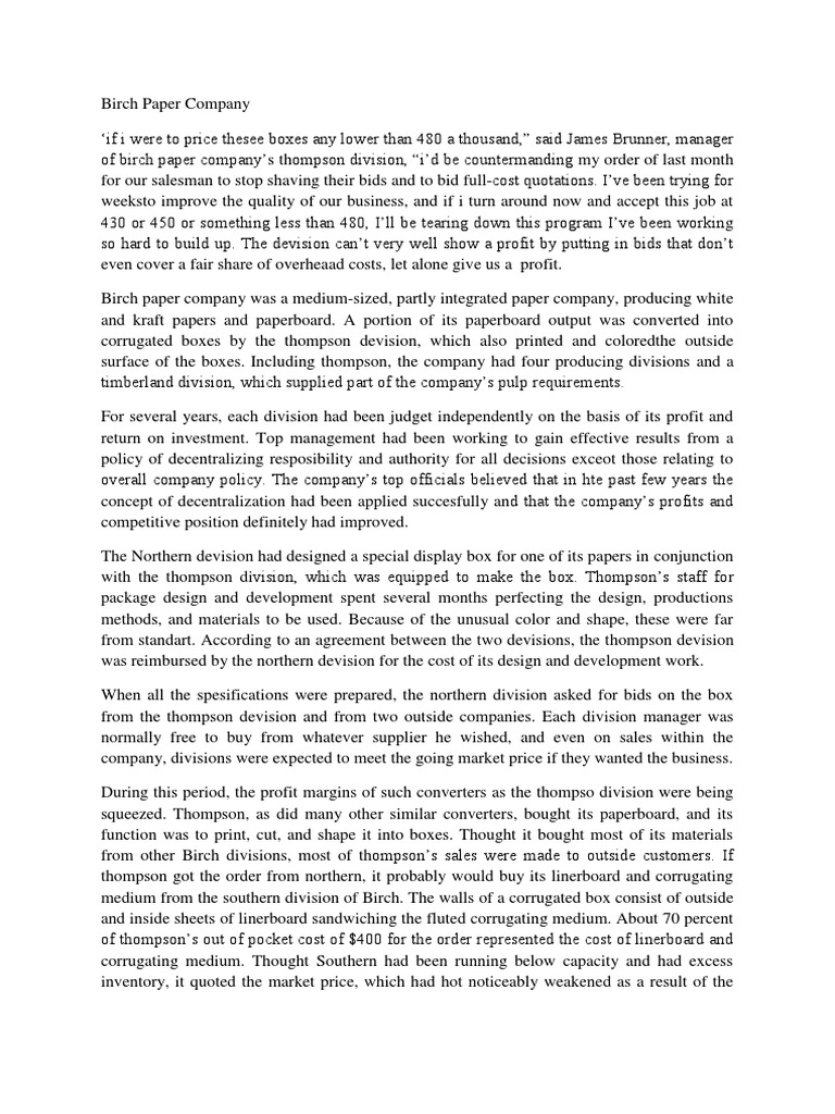Birch Paper Company | Download Free PDF | Paper | Profit (Economics)