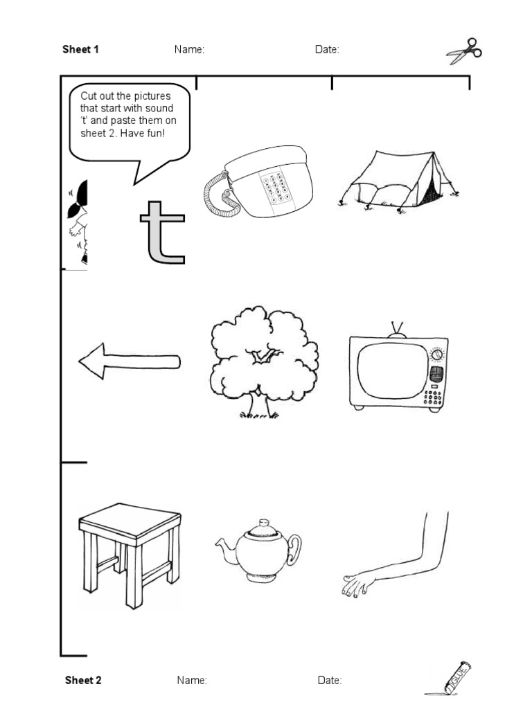 Cut Out The Pictures That Start With Sound T' and Paste Them On Sheet 2 ...