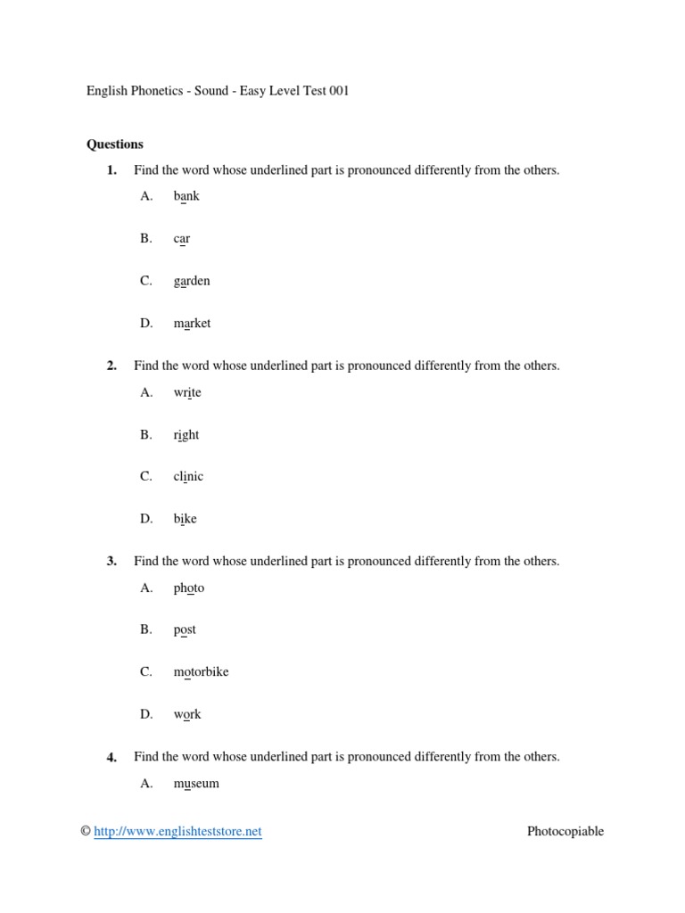 English Phonetics - Sound - Easy Level Test 001 | PDF