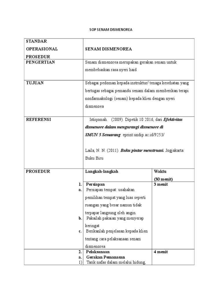 Sop Senam Dismenorea | PDF