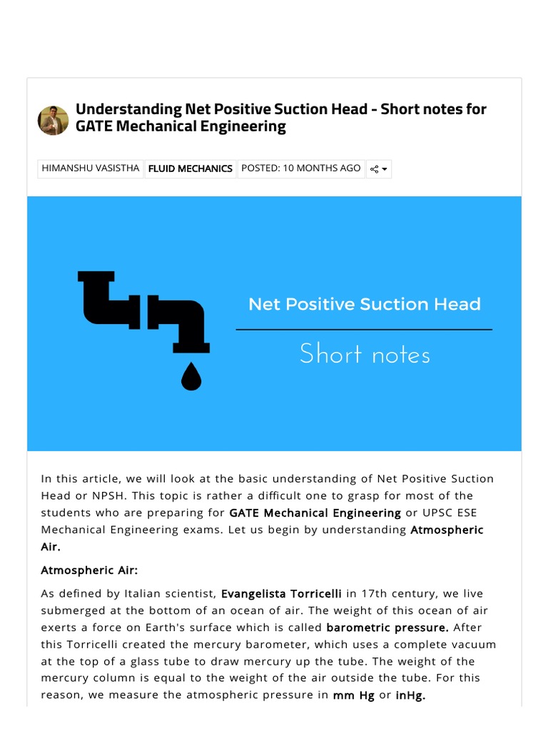Understanding Net Positive Suction Head - Short Notes For GATE ...
