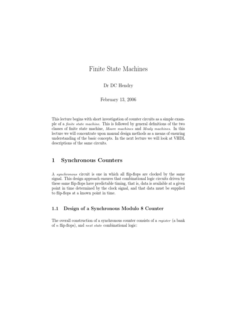 Finite State Machines: 1 Synchronous Counters | PDF | Logic Gate ...