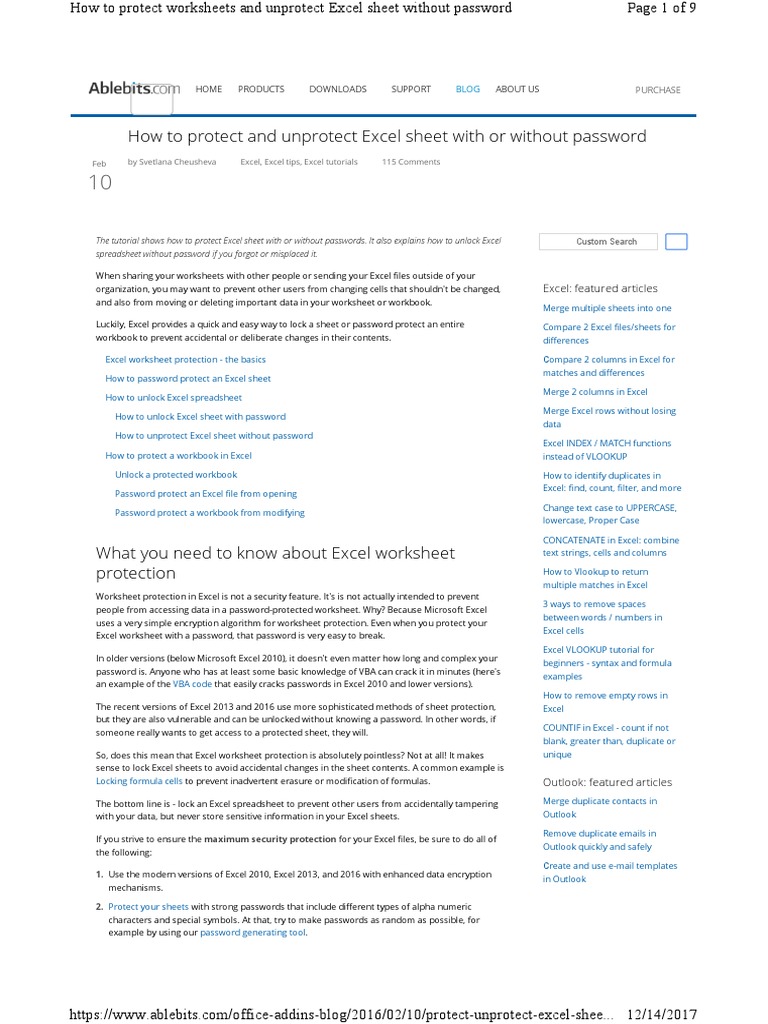 How To Protect and Unprotect Excel Sheet With or Without Password | PDF ...