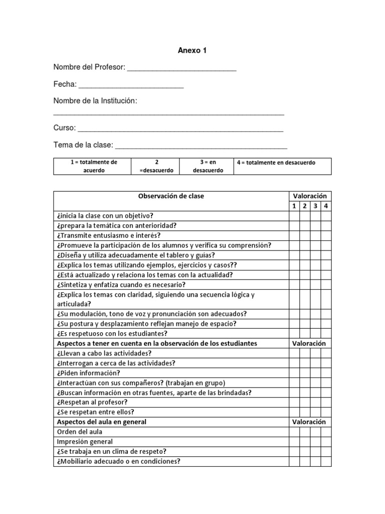 Ficha de Observacion de Clase | PDF | Salón de clases | Cognición