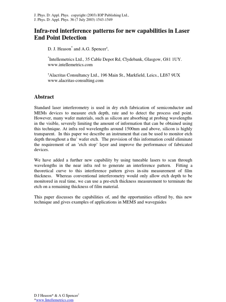 Infra-Red Laser Endpoint Detection | PDF | Infrared | Interferometry