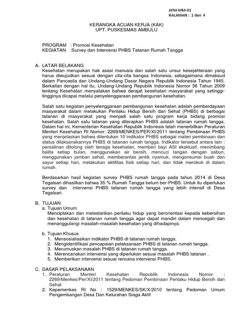 Kak Survey Intervensi Phbs RT | PDF