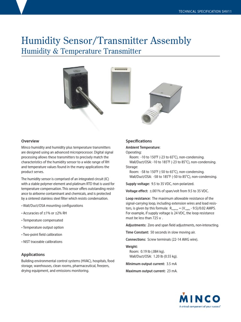 Humidity Sensors From Minco | PDF | Sensor | Humidity