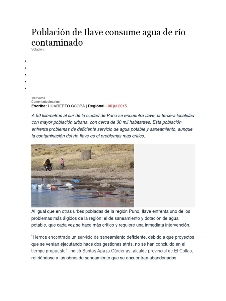 Población de Ilave Consume Agua de Río Contaminado | PDF | La ...