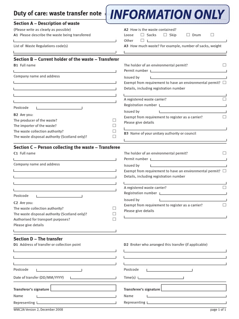 Waste Transfer Note Example | PDF | Government Information | Government
